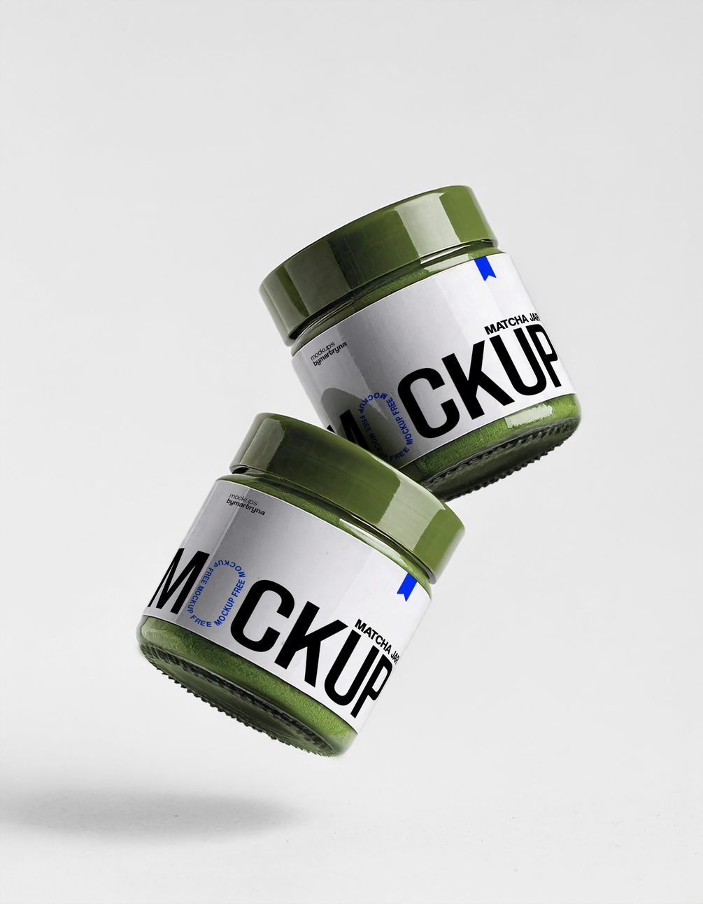 matcha powder jar | clear glass packaging | PSD mockup