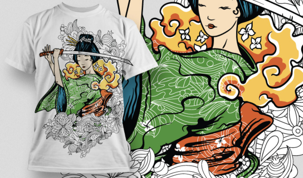 Samurai Woman T-Shirt Design | Vector EPS File | Female Warrior ...