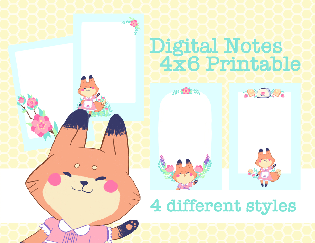 Cute Cottagecore Fox Digital Printable Notes