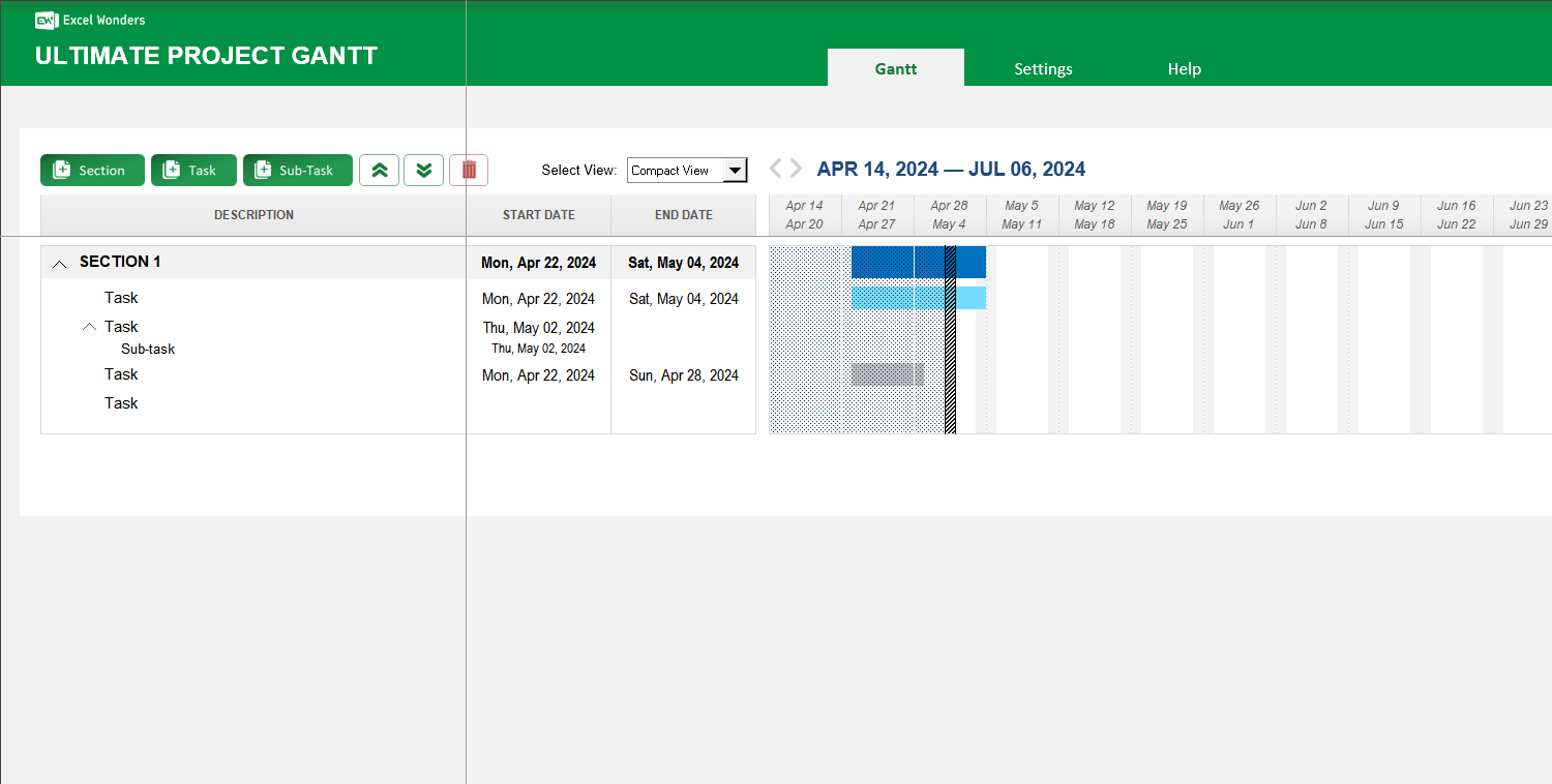 Ultimate Project Gantt Excel Template | Excel Wonders