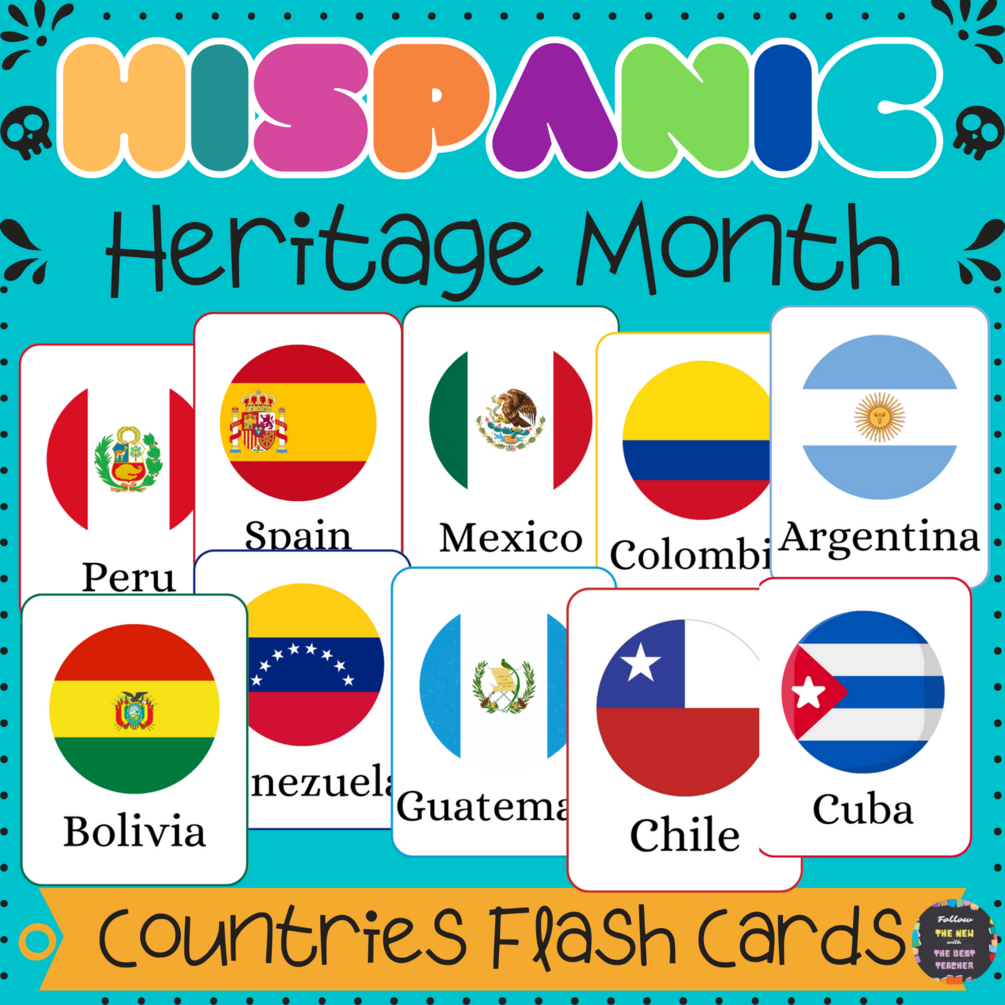 National Hispanic Heritage Month Flashcards | Hispanic Countries Flash ...