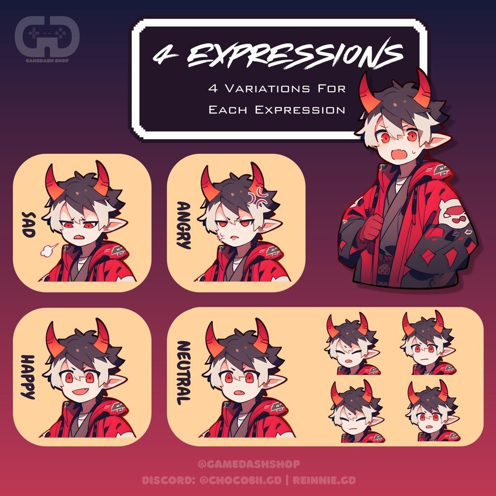 PNGTuber Tano The Oni Gamer WITH EMOTE SET | VTuber Avatar For Gaming ...