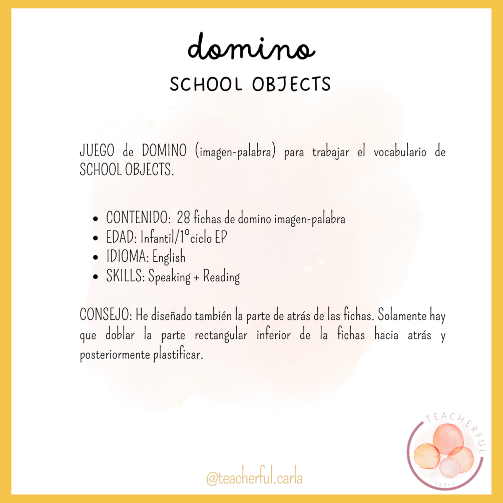 DOMINO SCHOOL OBJECTS (picture-sentence) - 28 cards