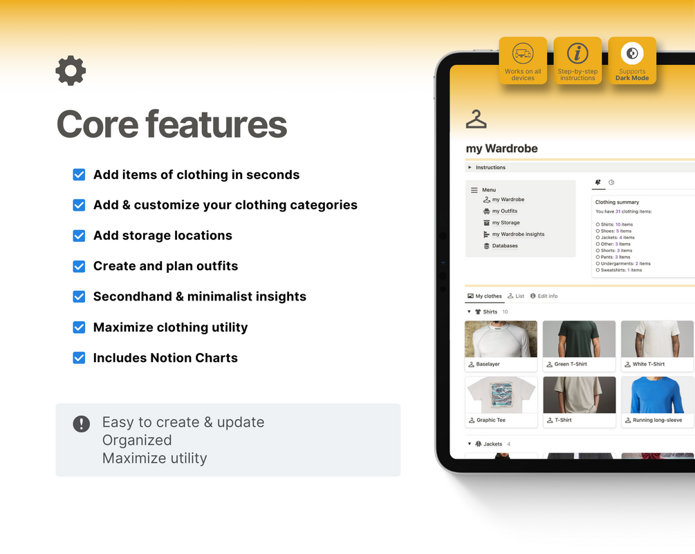 Virtual wardrobe & clothing organizer on Notion