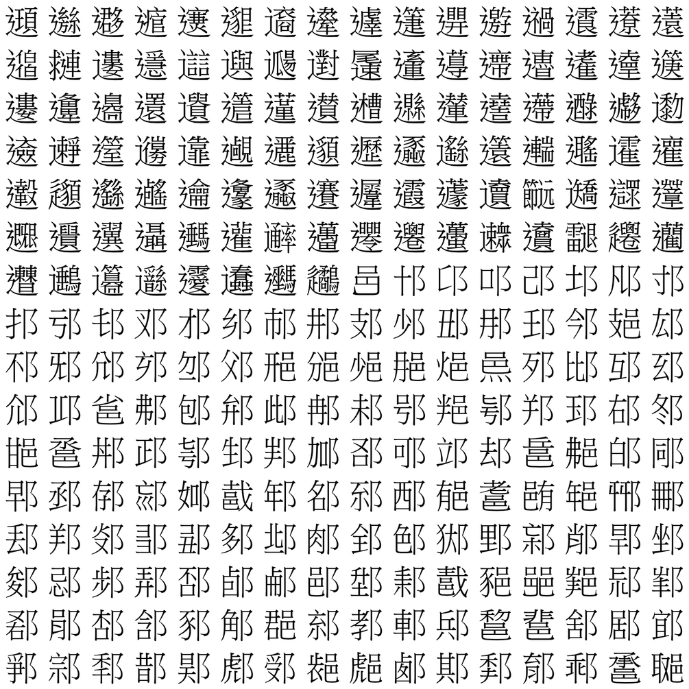 Unicode CJKEB 28600-286ff, 256 letters, SVG file for 2d and 3d