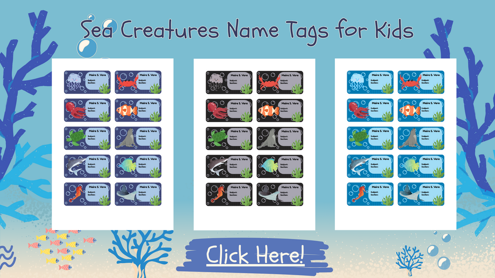 Sea Creatures Name Tags for Kids