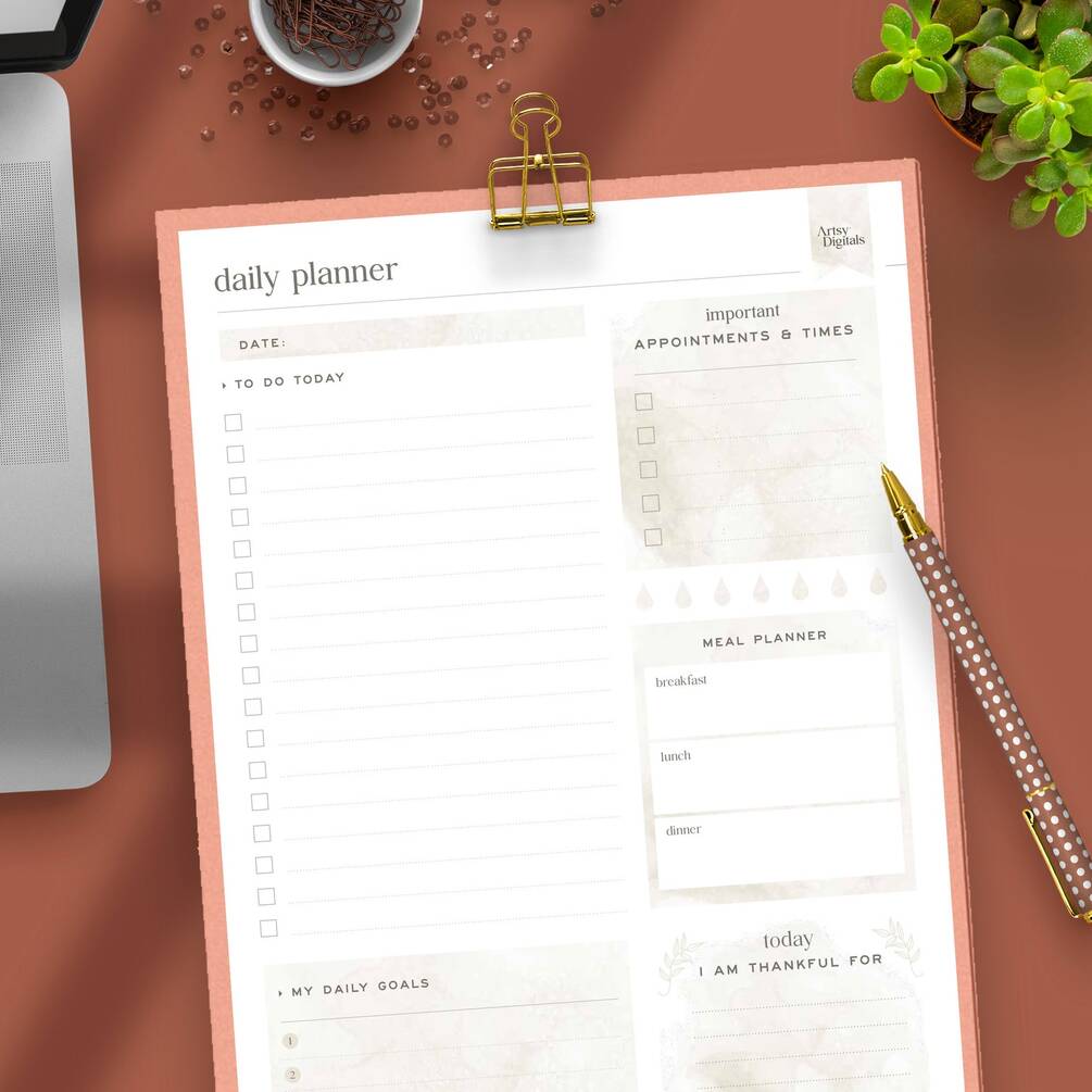 Fillable Daily Planner Printable / in 3 watercolors and 1 Minimal color ...