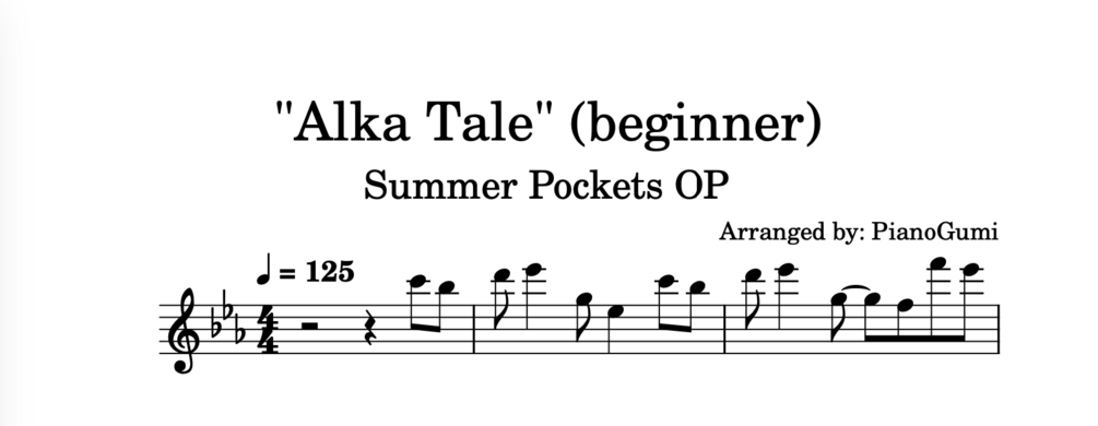 Summer Pockets OP - "Alka Tale" - BEGINNER Piano Sheet Music