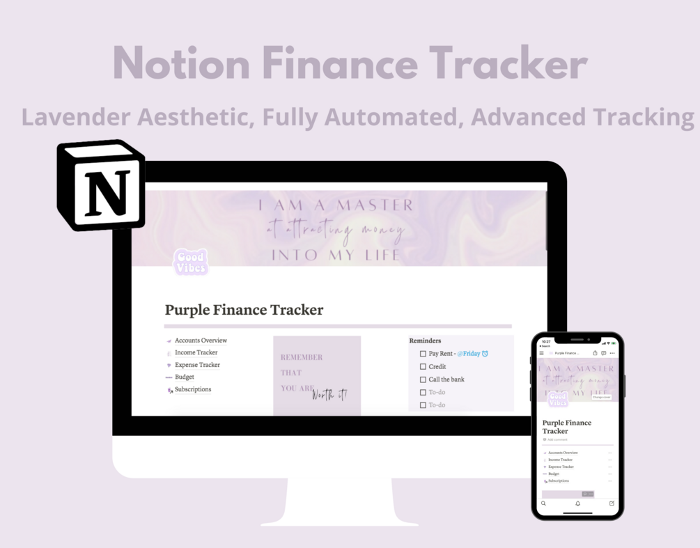Lavender Aesthetic Notion Finance & Budget Tracker | Personal Financial ...