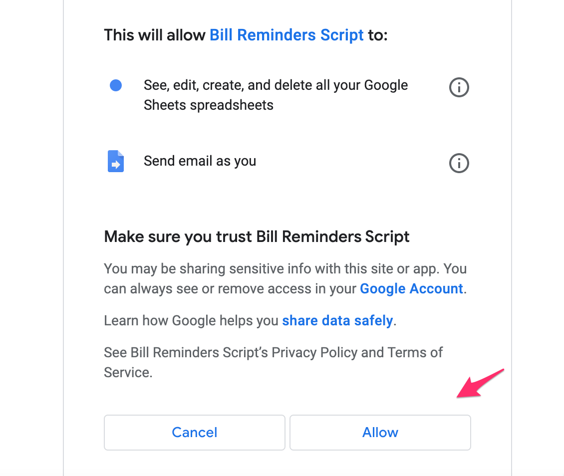 Google Sheet that Sends a Reminder of Bill Payments