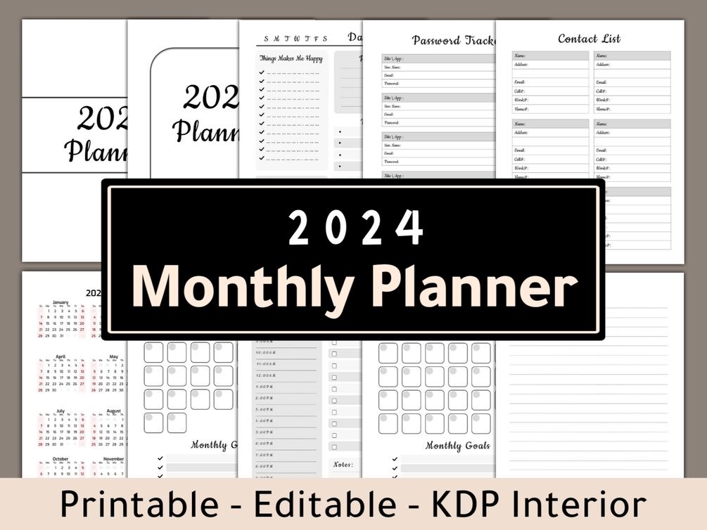 2024 Monthly Planner Template | New Year Planner | Printable, Editable ...