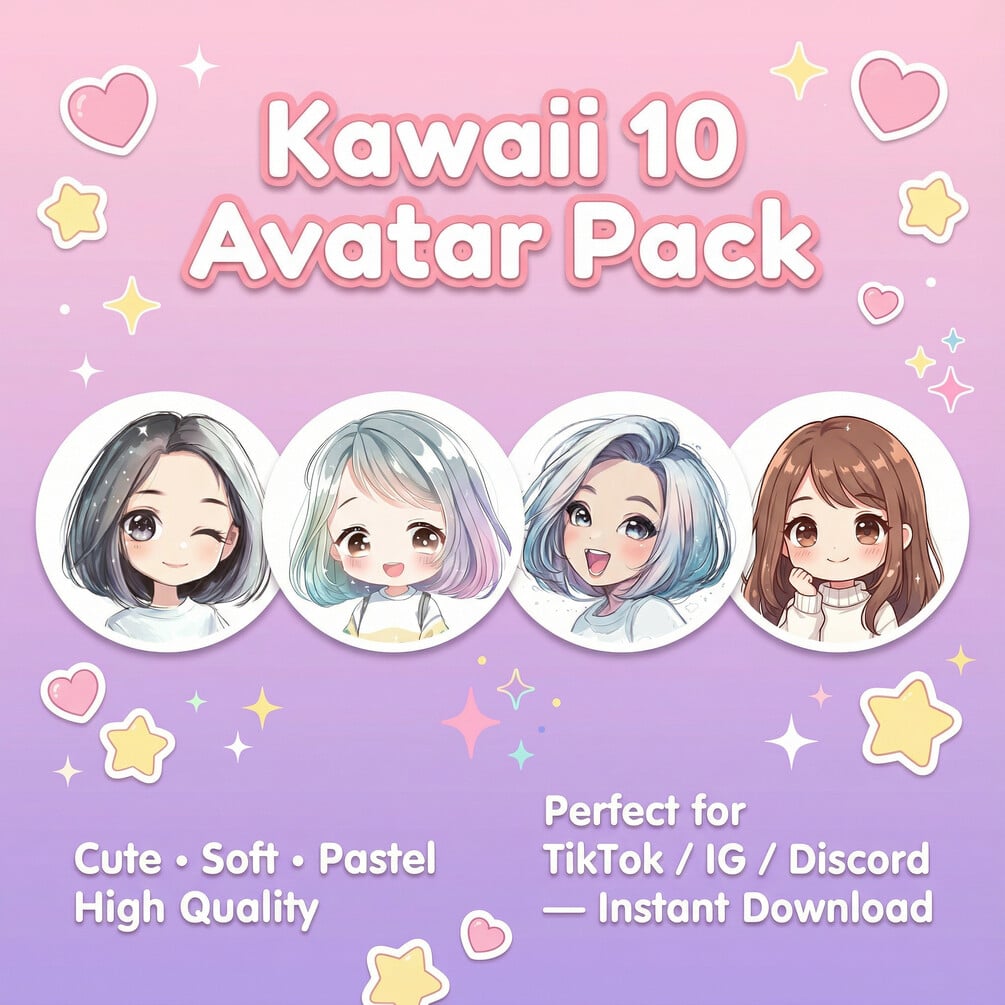 10 Kawaii Anime Avatars Pack – Cute Pastel Chibi Icons – HD PNG ...