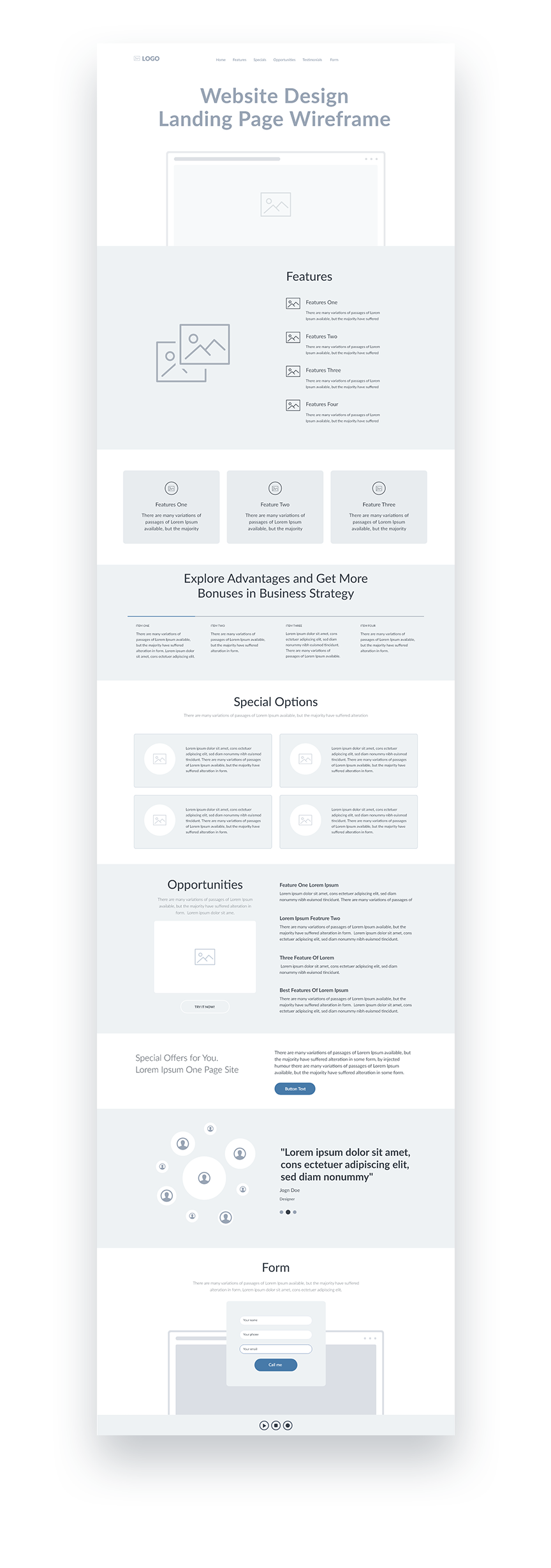 Landing Page Wireframe #12 (Light and Dark theme)