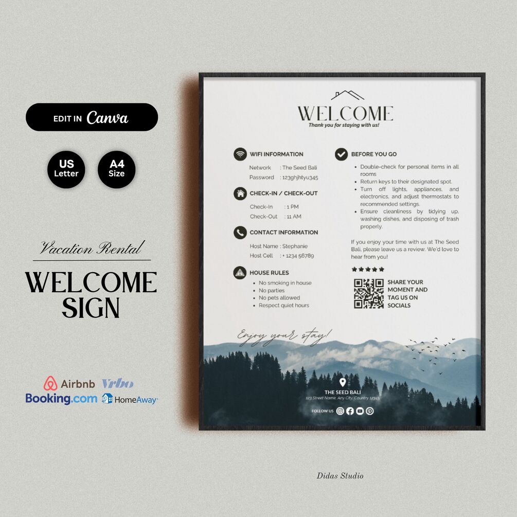 Vacation Rental Welcome Sign Template, Vacation Rental Printable, Guest ...
