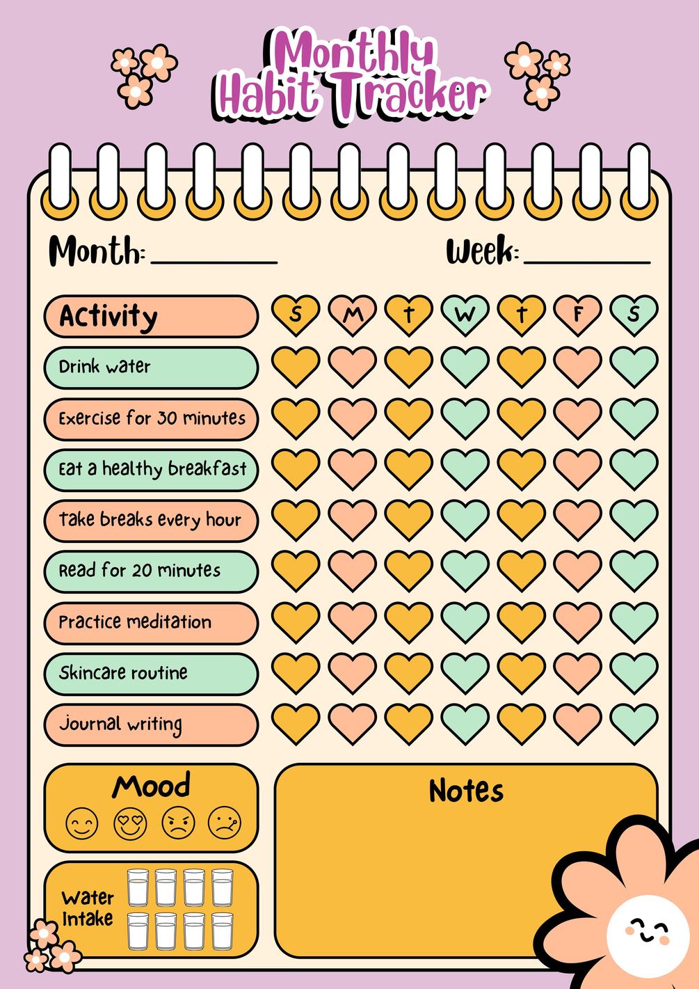 Pink Monthly Habit Tracker
