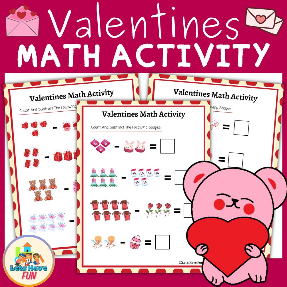 Math Activity For Valentine's Day | Count And Subtract The Shapes