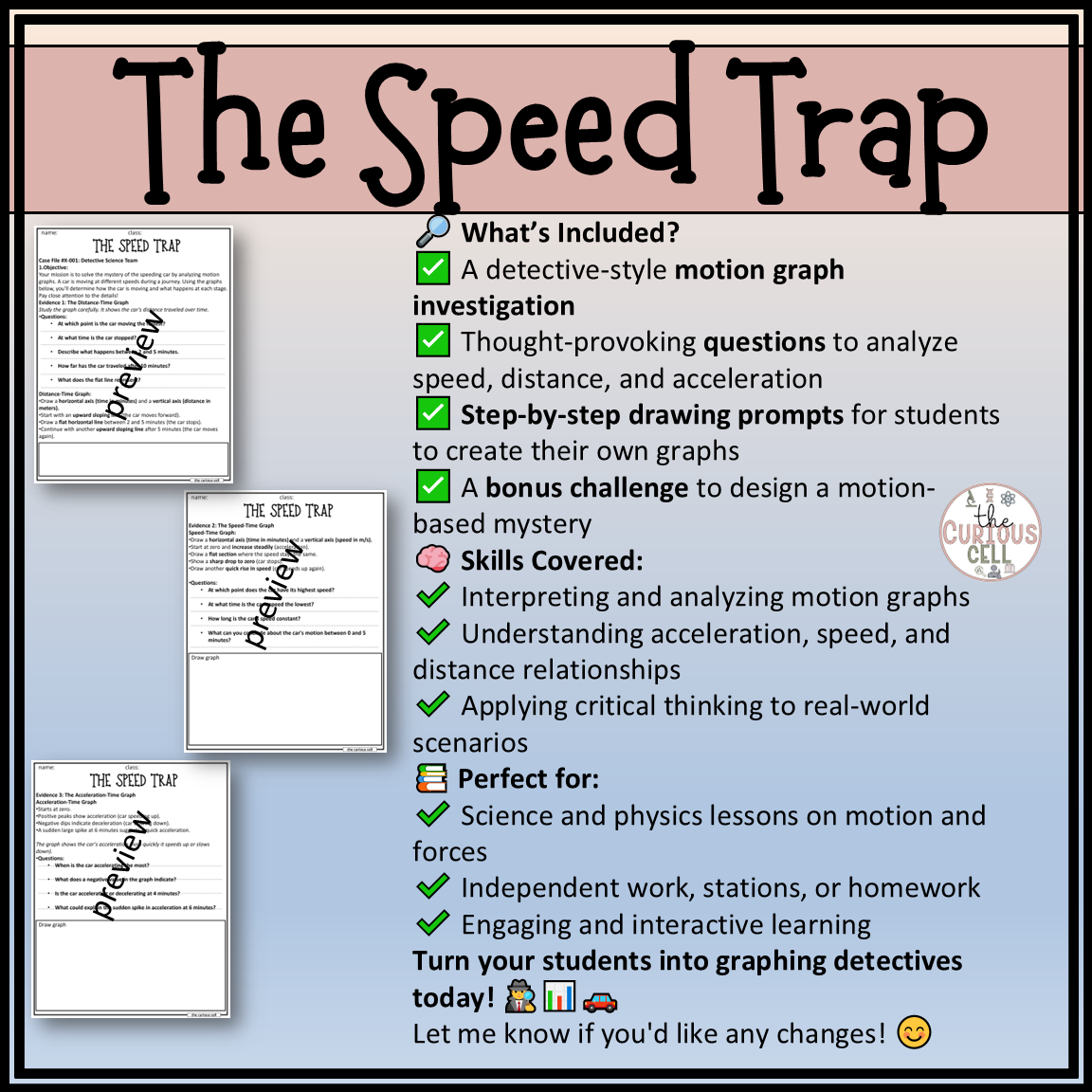 The Speed Trap: Graphing Motion Mystery – Detective Worksheet for ...