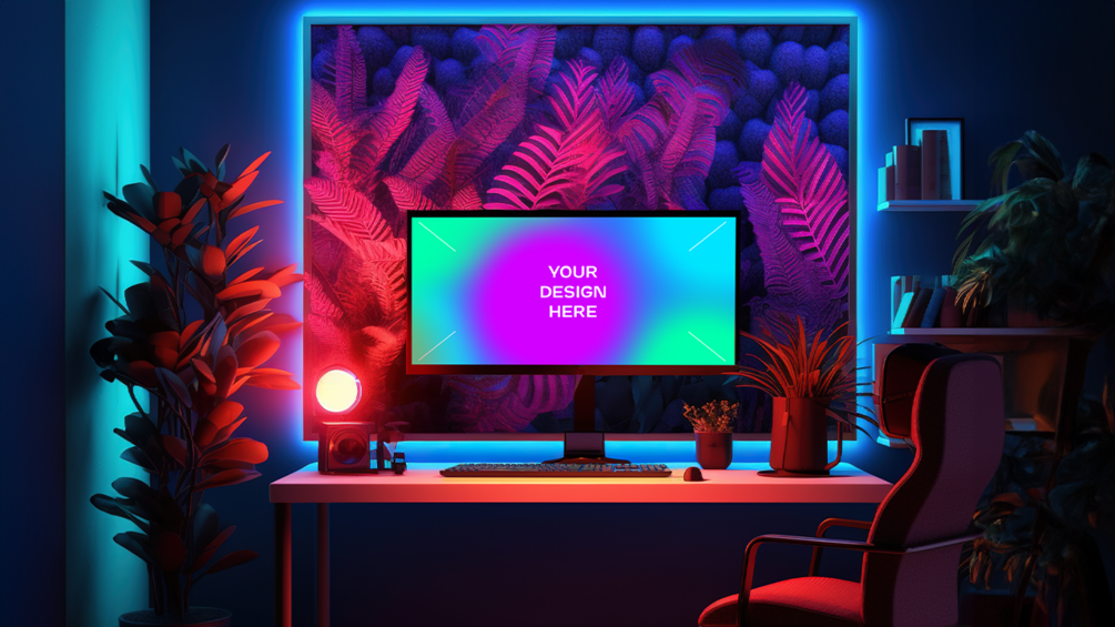 Tropical Neon Jungle Room Computer Mockup