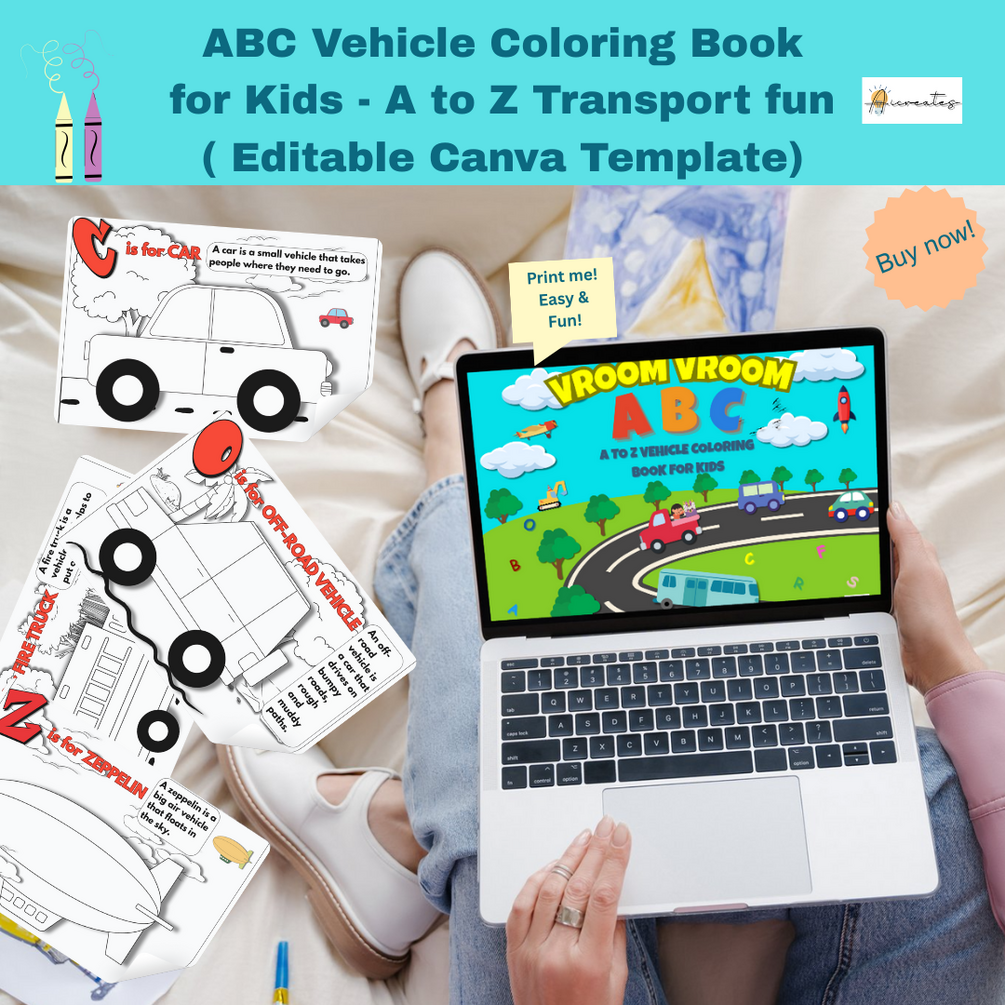 ABC Vehicle Coloring Book for Kids | A to Z Transportation Printable ...