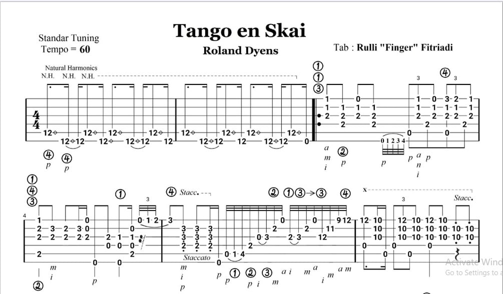 Tango en Skai - Roland Dyens Instrumental Fingerstyle guitar Tabs ...