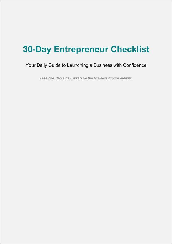 30-Day Entrepreneur Checklist PDF
