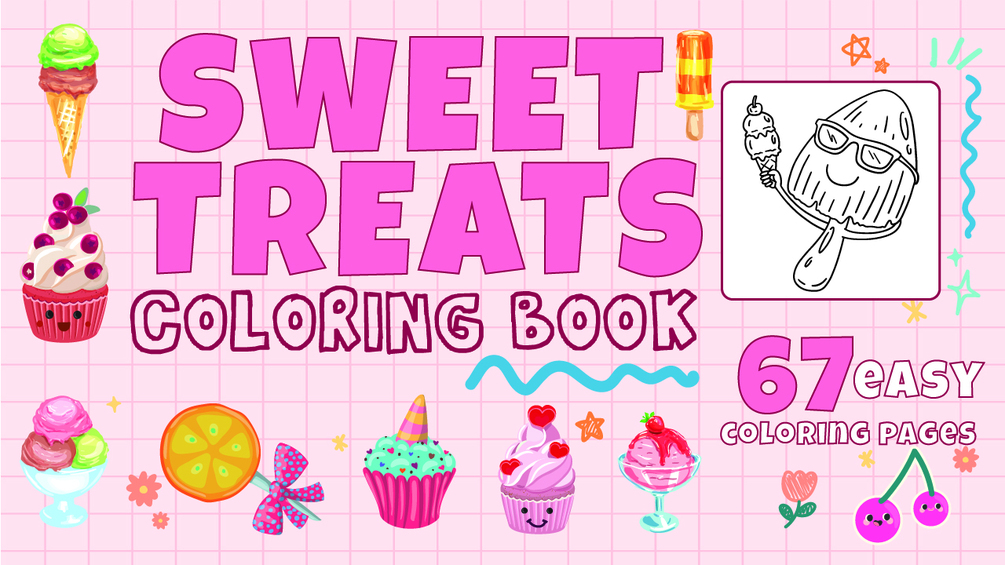 Sweet Treats coloring book : Cute Cupcakes, Ice Cream , Donuts - Simple ...