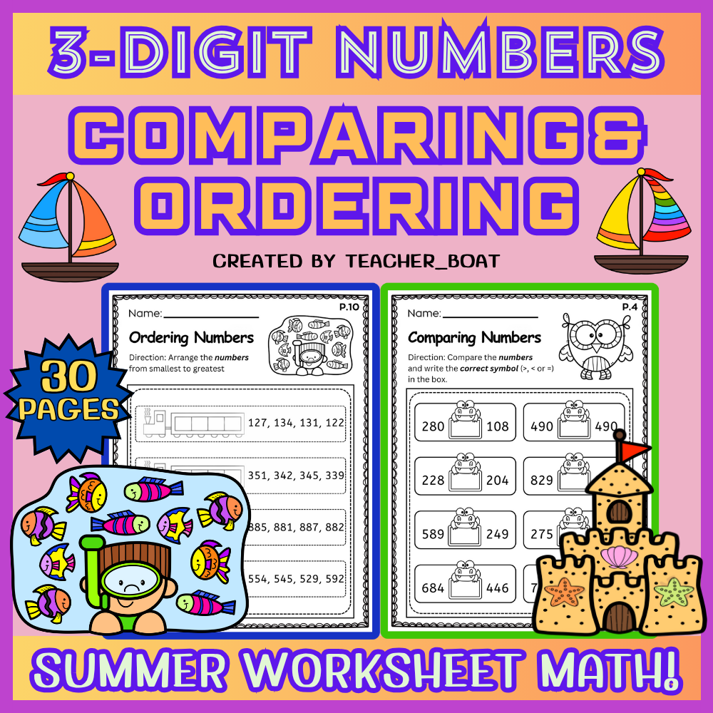 Compare and Order 3 Digit Numbers | Summer Worksheets Math | 2nd-3rd Grade
