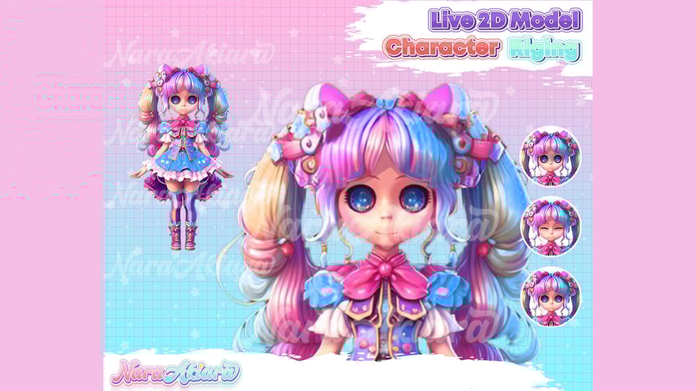 Vtuber Model and Rigging Anime Colorful Hair Loli Girl with Dresses ...