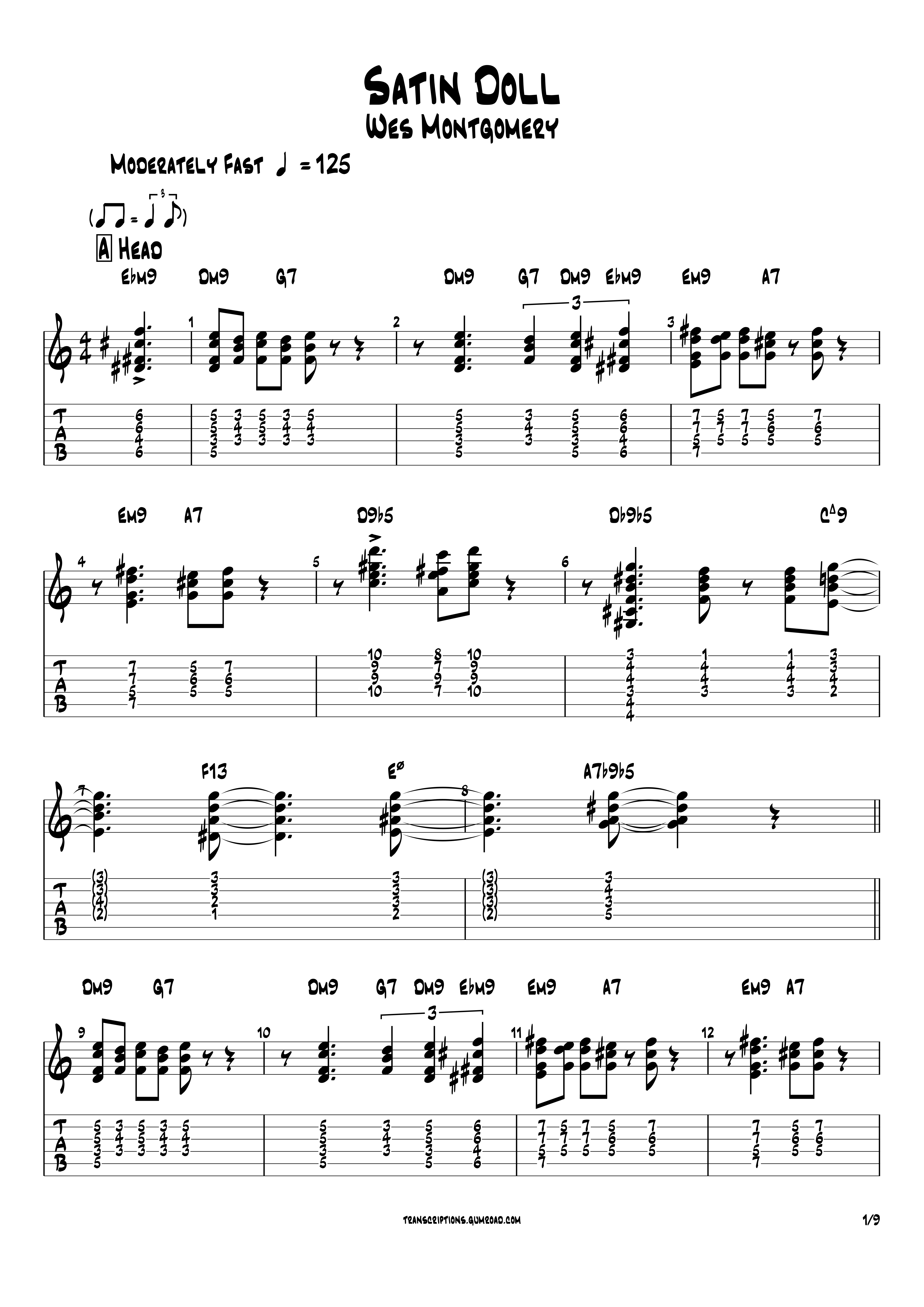 Satin Doll - Wes Montgomery [Jazz Guitar Transcription]