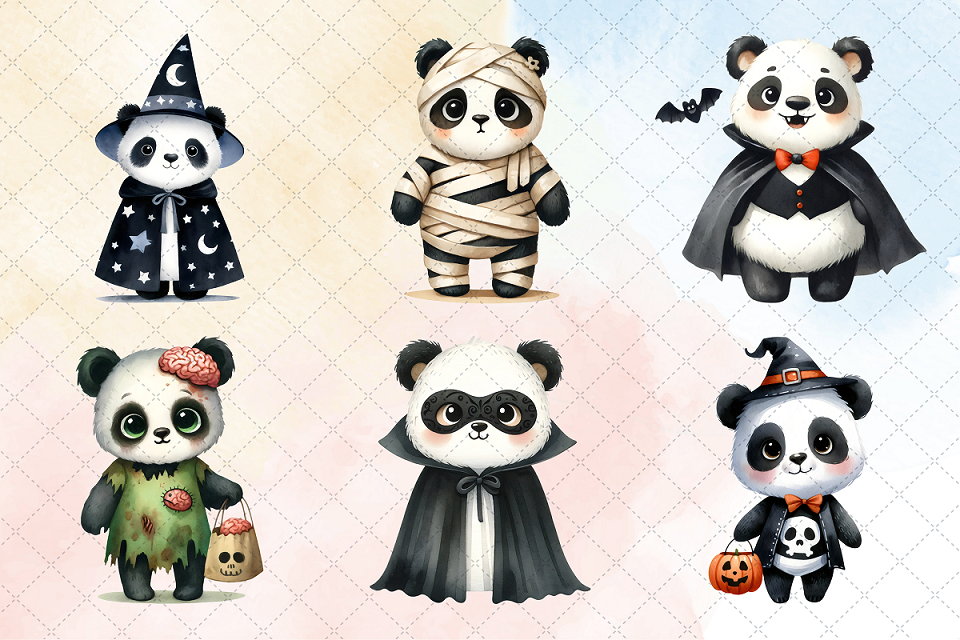 Spooky Panda Watercolor Sublimation Bundle