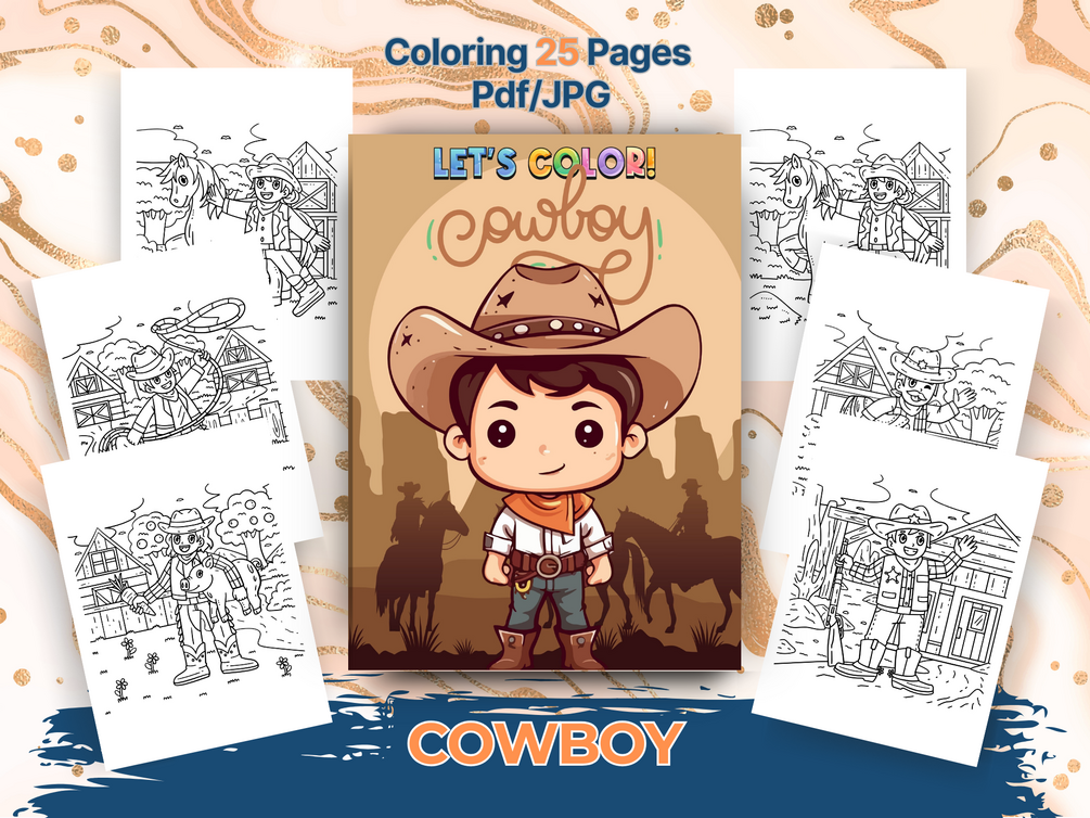 Cowboy Coloring Pages | 25 Pages Printable Western Themed Coloring Book ...