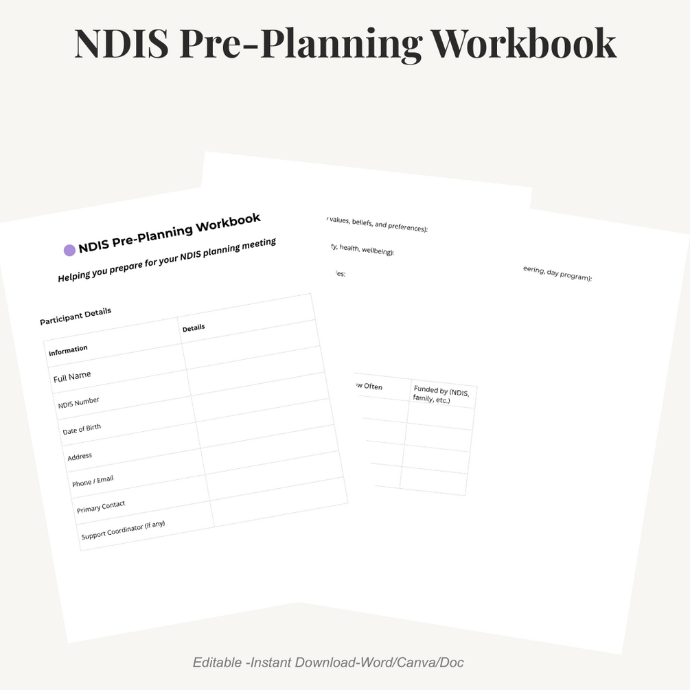 NDIS Pre-Planning Workbook – Editable PDF & Word Template