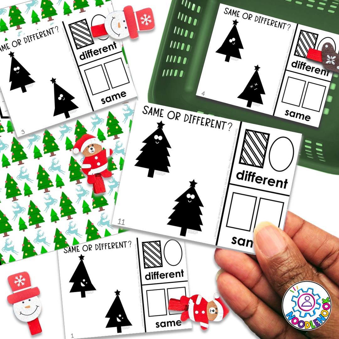 Same or Different Holiday Tree Faces! 24 Basic Skills Task Cards for ...