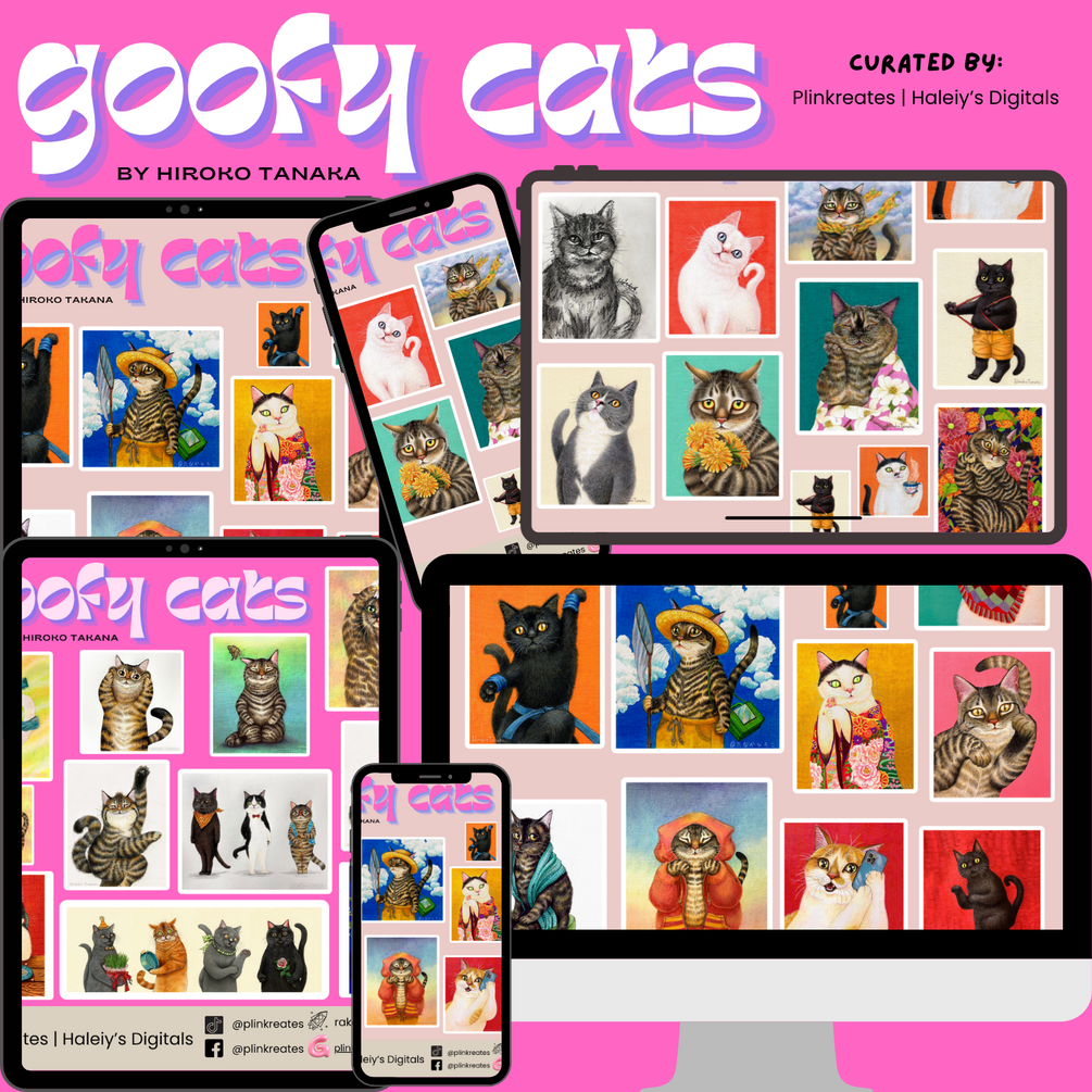 GOOFY CATS STICKER PACK (art by Ms. Hiroko Tanaka) 3 sheets 27 designs
