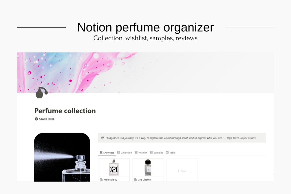 Notion perfume organization template