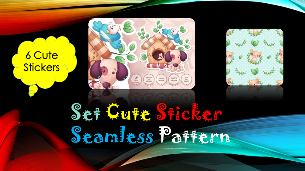 Set Cute Sticker - Seamless Pattern
