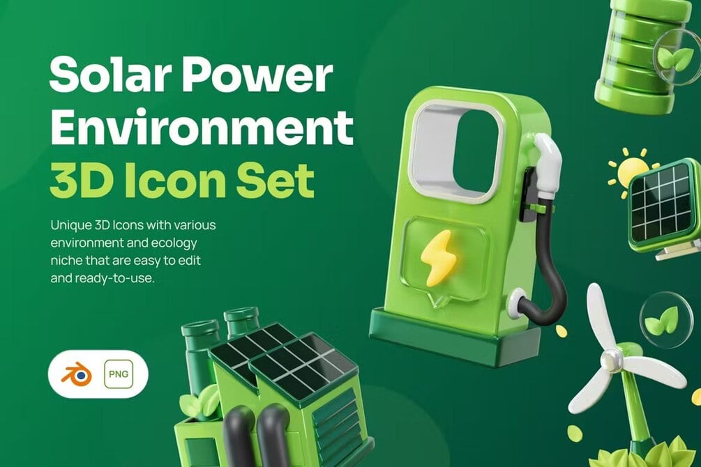 Solar Power Environment 3D Icon Set