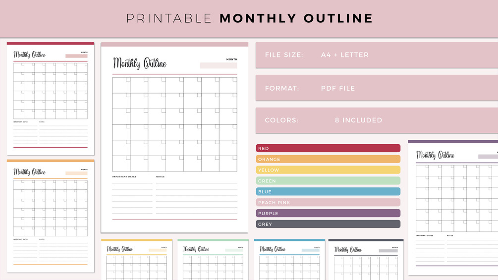 Printable Monthly Planner | Blank Monthly Calendar | A4 and Letter Size