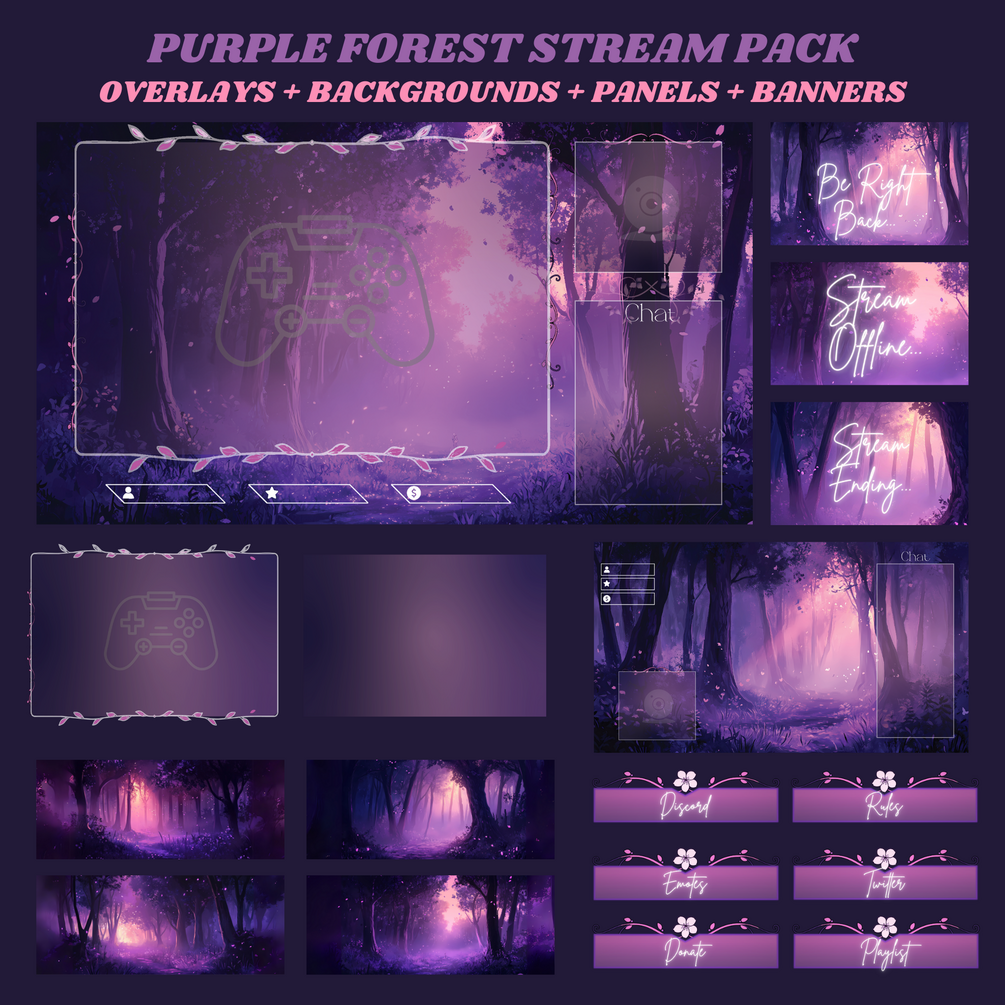 Purple Twitch Overlay Package, Animated VTuber Background, Witch Theme ...
