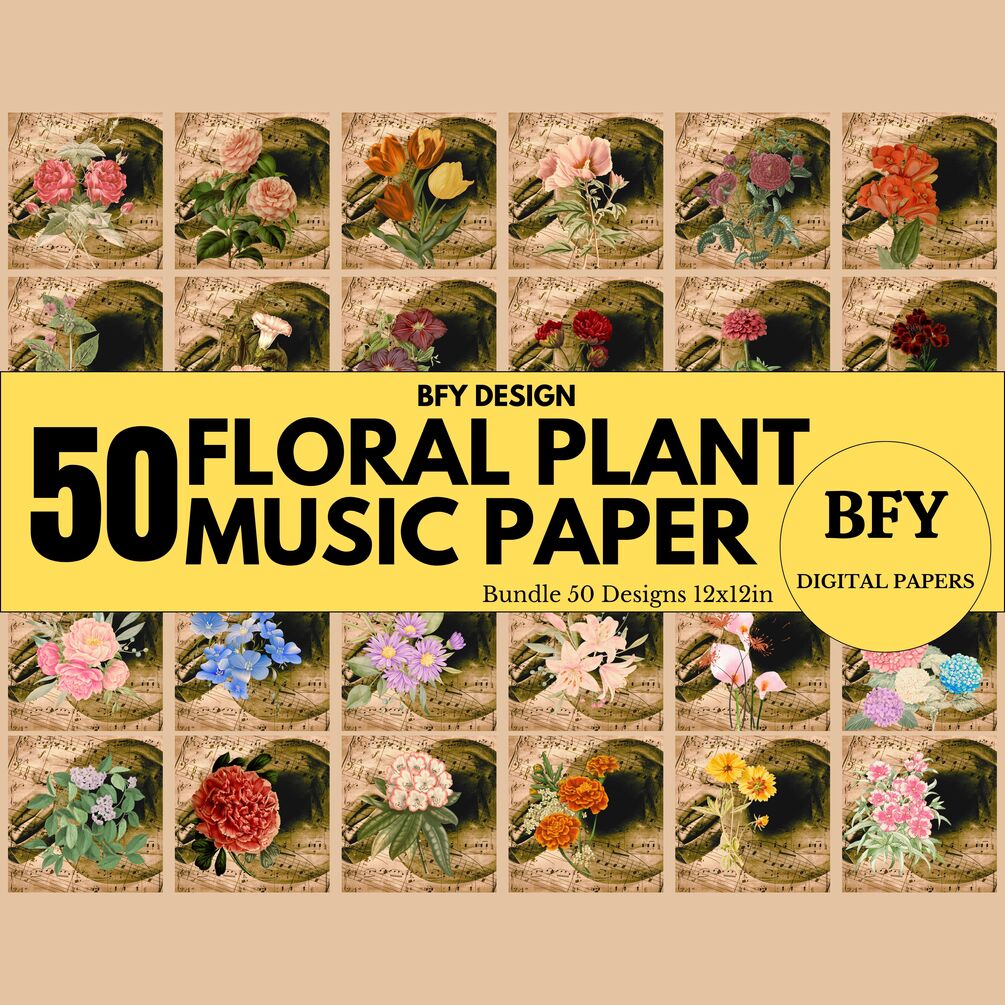 Printable Floral Vintage Floral Plant Vintage Music Sheets 50 Designs