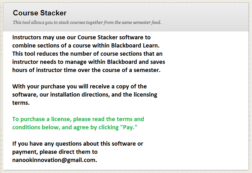 Course Stacker for Use with BlackBoard Learn. © 2014. All Rights Reserved.