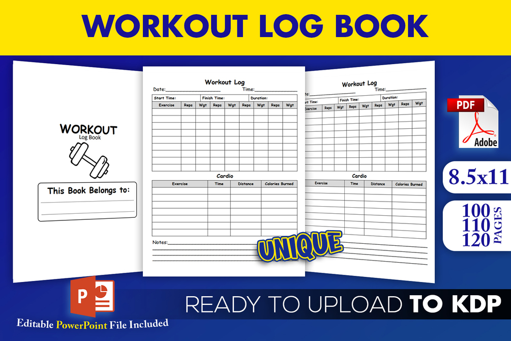 Workout Log Book Fitness Logbook | KDP Interior Template Ready to Upload