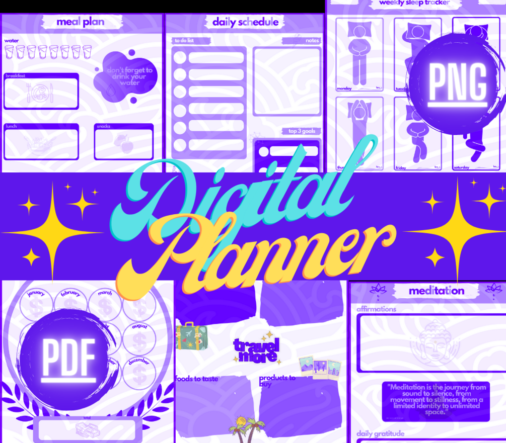 Digital Planner Purple | 104 Unique Pages | Customizable Planner ...