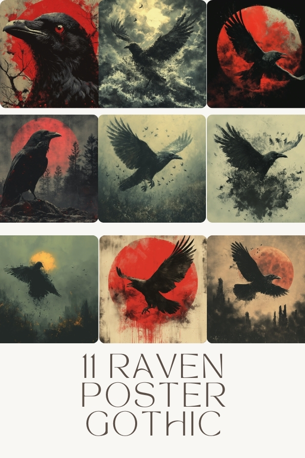 11 raven gothic posters Ai art high resolution