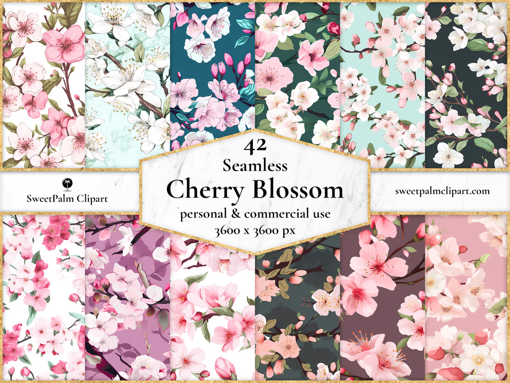 42 JPG Seamless Cherry Blossom Digital Pattern, Beautiful Sakura ...