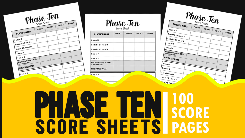 Phase Ten Score Sheets