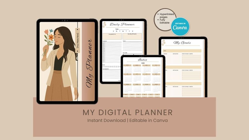 Digital Planner 2025-2026 Editable DIY Hyperlinked Undated Journal ...