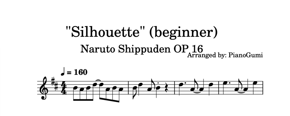 Naruto Shippuden OP 16 - "Silhouette" - BEGINNER Piano Sheet Music