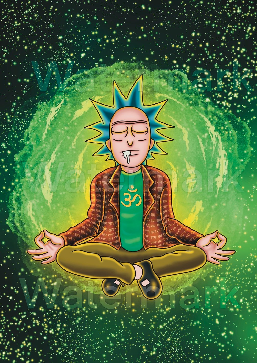 Rick meditating, printable pdf available in 4 different sizes, a1,a2,a3 ...