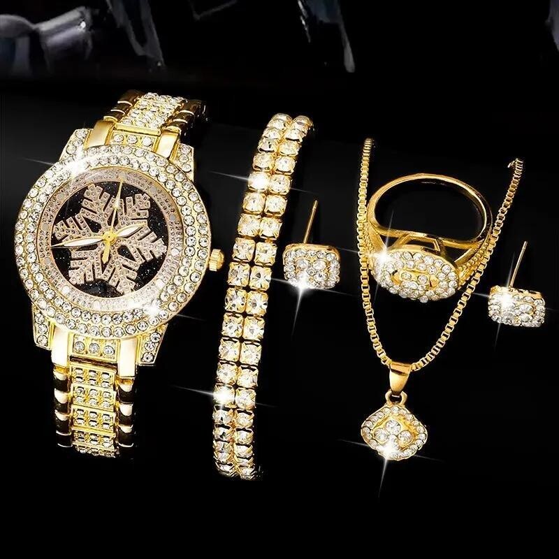 Snowflake Rhinestone Luxury 5-Piece Jewelry Set